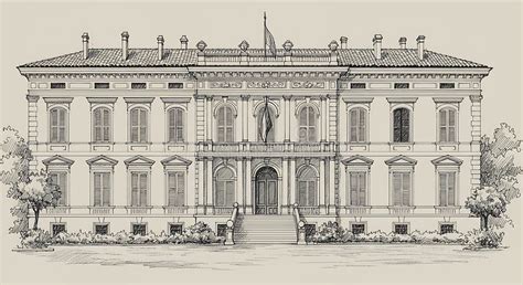 Neoclassical Building Facade Featuring Symmetrical Design And Detailed