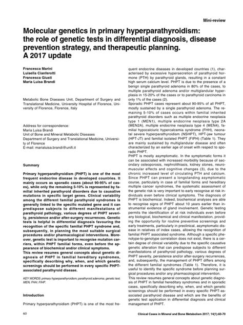 Molecular Genetics In Primary Hyperparathyroidism The Role Of Genetic