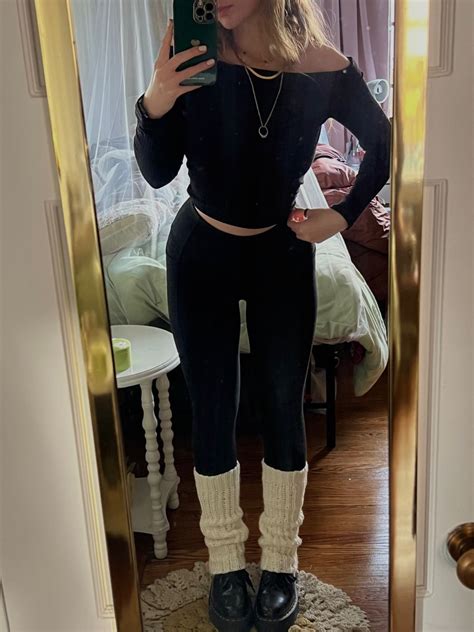 Leg Warmer Outfit Inspo Off The Shoulder Top All Black Outfit Doc