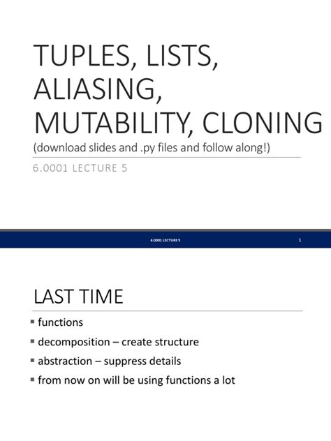 Tuples Lists Aliasing Mutability Cloning Download Slides And Py