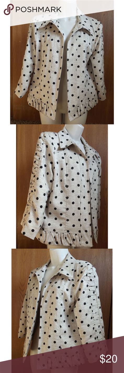 Beige Black Polka Dot Open Front Blazer Sz M Christopher Banks Sz M Open Front Blazer Black