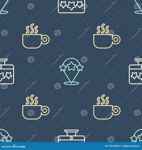 Set Line Five Stars Rating Review Coffee Cup And On Seamless Pattern