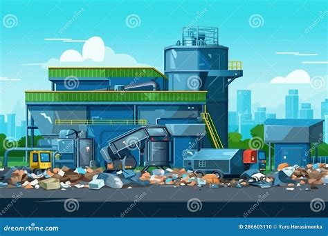 Recycling And Processing Waste Plant Industry Truck At Garbage Recycle