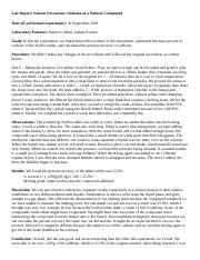 Lab Report Solvent Extraction Isolation Of A Natural Product 1 1 Doc Lab Report Solvent