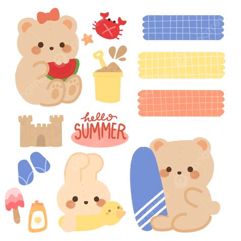 여름 곰 스티커 세트 일러스트 곰 여름 스티커 Png 일러스트 및 Psd 이미지 무료 다운로드 Pngtree