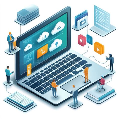 Cloud Computing Teamwork Digital Collaboration Data Analysis Laptop Technology Isolated On White