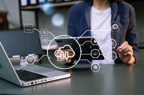 Premium Photo Woman Use Laptop Computer And Tablet With Cloud