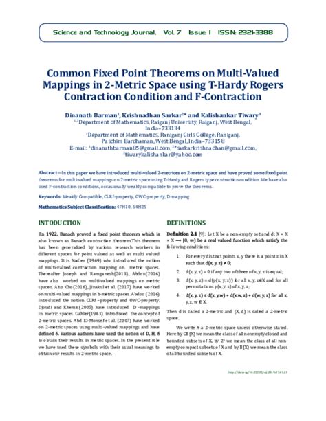 Pdf Common Fixed Point Theorems On Multi Valued Mappings In 2 Metric Space Using T Hardy