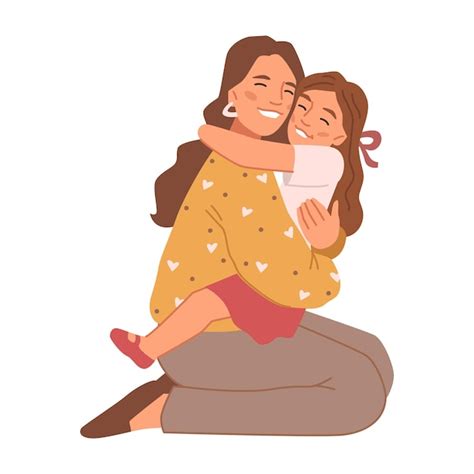 Mãe Abraçando Filha Sorridente Pessoas Felizes Vetor Premium