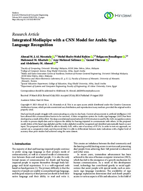 Integrated Mediapipe With A Cnn Model For Arabic Sign Language Recognition