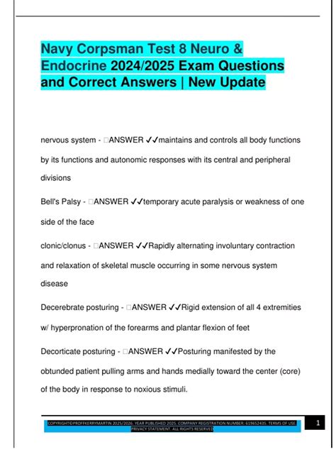 Navy Corpsman Test 8 Neuro And Endocrine 20242025 Exam Questions And