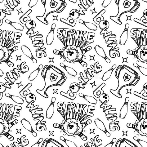 A Seamless Pattern Of Hand Drawn Elements With A Bowling Theme Cup