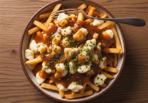 Canadian Poutine In A Tray With Fries Cheese Curds And Brown Gravy