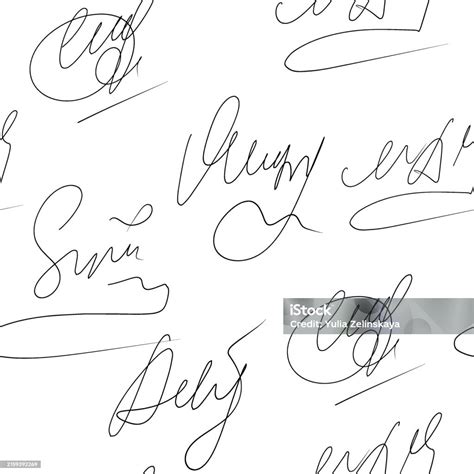 손으로 쓴 읽을 수 없는 사인이 있는 완벽한 배경 벡터 일러스트 레이 션 낙서 패턴에 대한 스톡 벡터 아트 및 기타 이미지