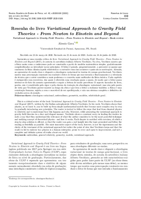 Pdf Resenha Do Livro Variational Approach To Gravity Field Theories From Newton To Einstein