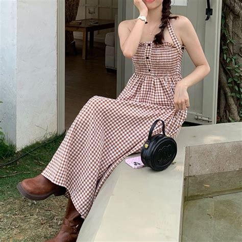 홀터넥 체크 여름 롱원피스 휴양지 데이트 바캉스 하객룩 결혼식