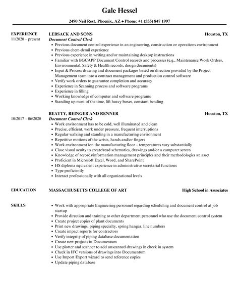Document Control Clerk Resume Samples Velvet Jobs