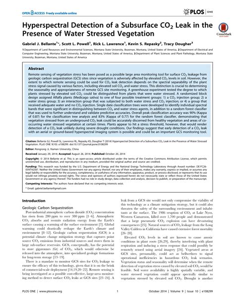 Pdf Hyperspectral Detection Of A Subsurface Co2 Leak In The Presence Of Water Stressed Vegetation