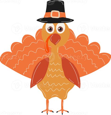 Feliz Día De Acción De Gracias Pavo De Dibujos Animados En Un Sombrero De Peregrino 13859554 Png