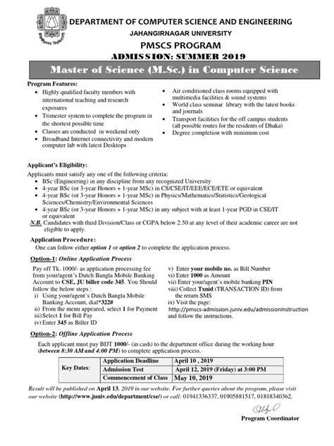 Pmscs Cercular 2019 Pdf Master Of Science Bachelor Of Science