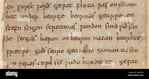 A Detail From Folio 137r Of The Beowulf Manuscript Depicting Lines From The Epic Poem Written
