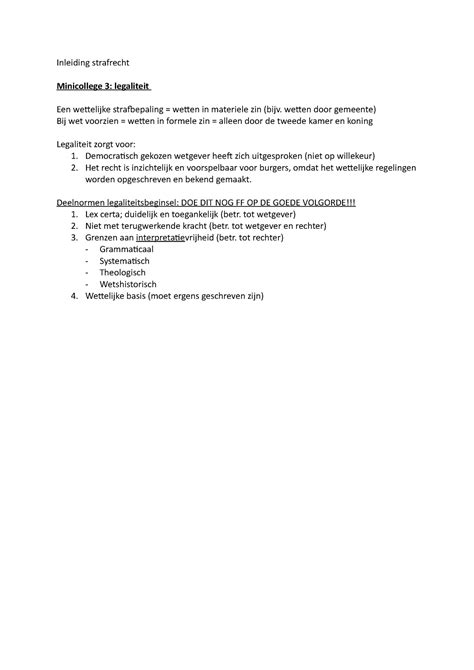 Inleiding Strafrecht Aantekeningen Inleiding Strafrecht Minicollege