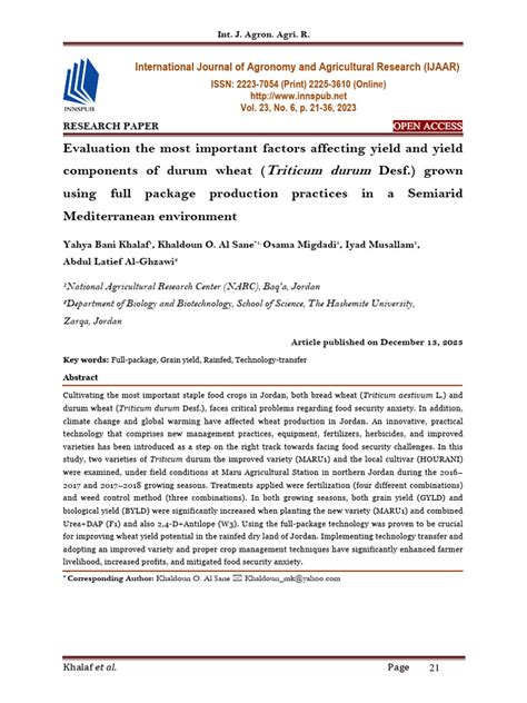 Evaluation The Most Important Factors Affecting Yield And Yield Components Of Durum Wheat