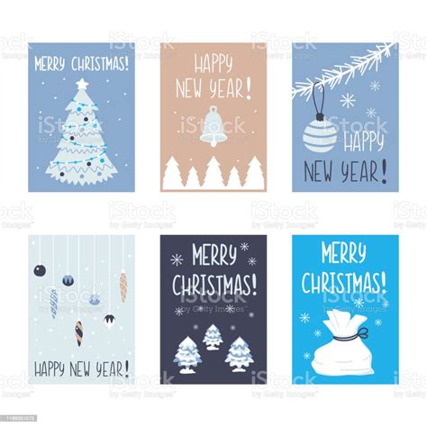 크리스마스 카드 컬렉션입니다 트렌디 한 심플한 휴일 새해 디자인입니다 장식 나무와 장난감 공 포스터 겨울 그래픽입니다 벡터 만화 평면 그림입니다 12월에 대한 스톡 벡터