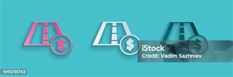 종이 컷 유료 도로 교통 표지판 푯말 아이콘은 파란색 배경에 분리되어 있습니다 포인터 기호입니다 거리 정보 표지판 방향 표시 종이 아트 스타일 벡터 3차원 형태에 대한 스톡