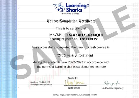 Apply For Certificate Learning Sharks Share Market Institute