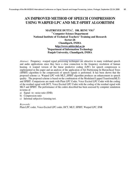 An Improved Method Of Speech Compression Using Warped Lpc And Mlt Spiht