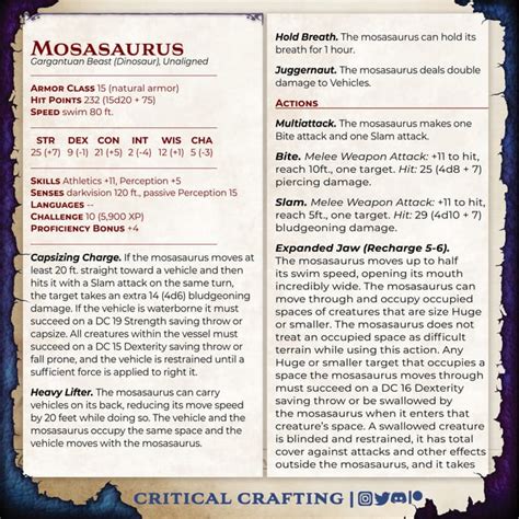 Oc Mosasaurus Statblock Rdndhomebrew