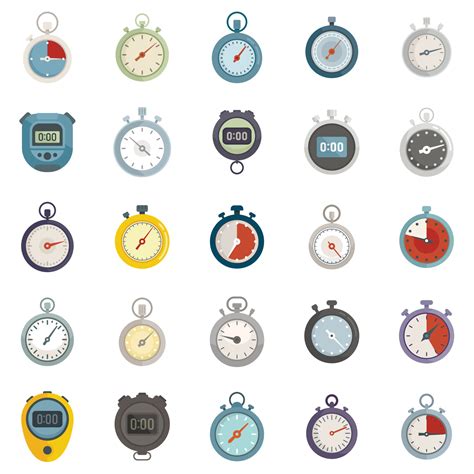 Stopwatch Icons Set Flat Vector Minute Timer Vector Art At Vecteezy