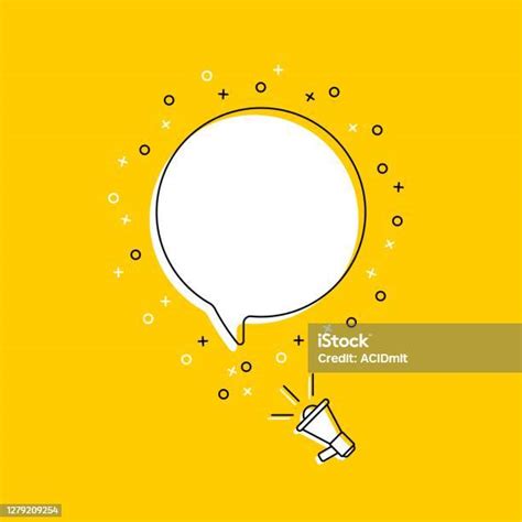 노란색 배경에 둥근 빈 음성 거품메가폰 최신 배너 및 포스터 컨셉 템플릿 트렌디 한 플랫 벡터 비즈니스 마케팅 광고 일러스트레이션 Eps 10 0명에 대한 스톡 벡터 아트