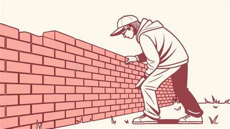 Bricklayer Building Brick Wall Illustration For Construction Vector