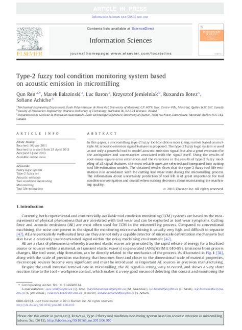 Pdf Type 2 Fuzzy Tool Condition Monitoring System Based On Acoustic Emission In Micromilling
