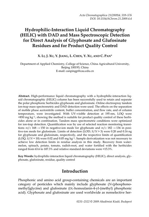 Pdf Hydrophilic Interaction Liquid Chromatography Hilic With Dad And Mass Spectroscopic
