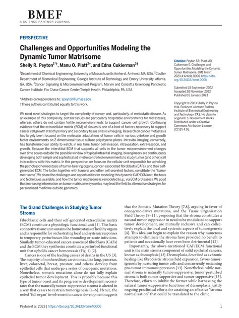Pdf Challenges And Opportunities Modeling The Dynamic Tumor Matrisome