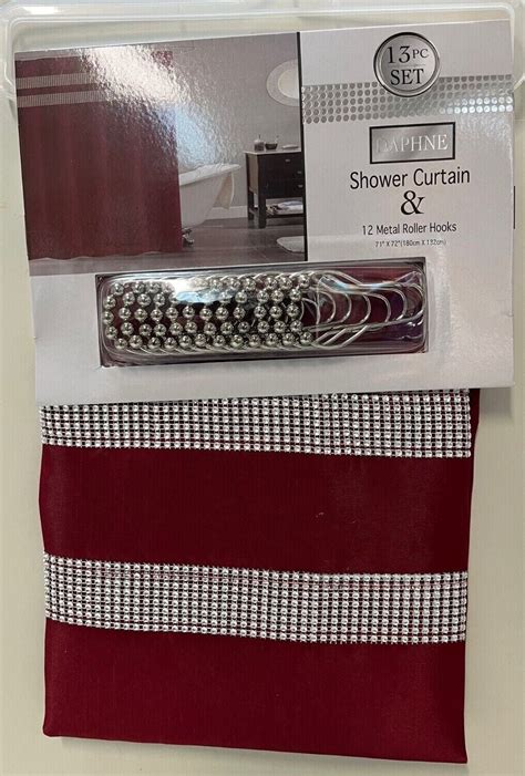 Daphne Fabric Shower Curtain With 12 Metal Roller Hooks Silver