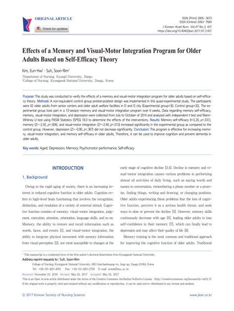 Pdf Effects Of A Memory And Visual Motor Integration Program For Older Adults Based On Self