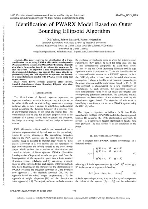 Pdf Identification Of Pwarx Model Based On Outer Bounding Ellipsoid