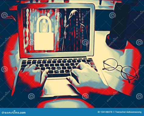 Paint Sketch In Danger Concept Of Red Black Color Anonymous Hacker Typing The Code Tries To