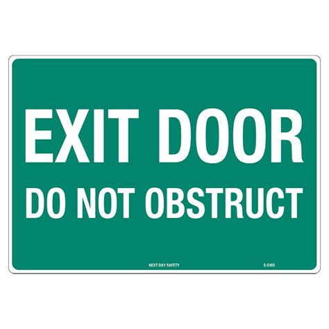 Exit Door Do Not Obstruct Sign Next Day Safety