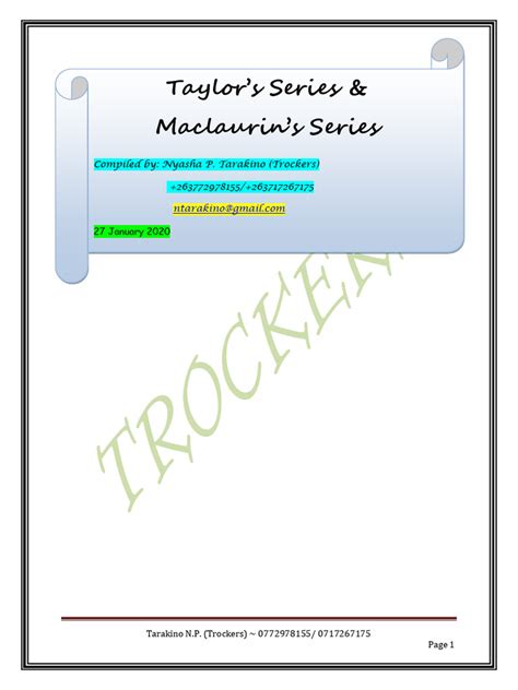 taylor series and maclaurin s series notes by trockers pdf calculus