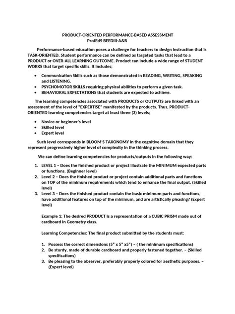 Product Oriented Performance Based Assessment Prof Ed9 Pdf Expert