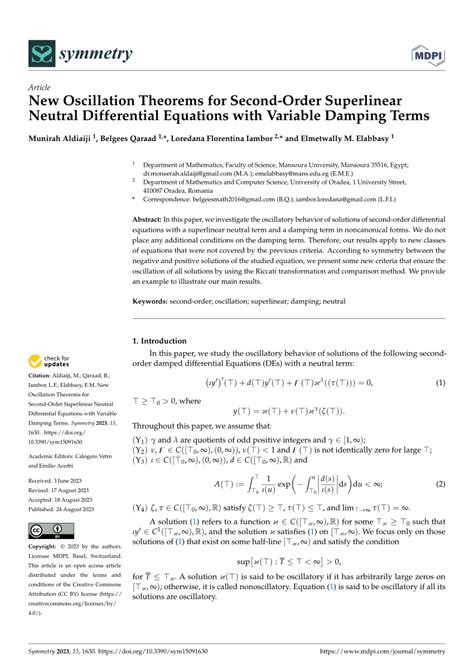 Pdf New Oscillation Theorems For Second Order Superlinear Neutral Differential Equations With