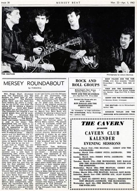 Abbey During This Week In 1962 The Beatles Played The Cavern As Support For Peppi Borza And