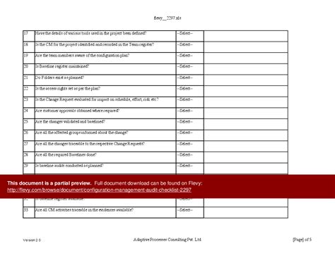 Configuration Management Audit Checklist Template Excel Xls