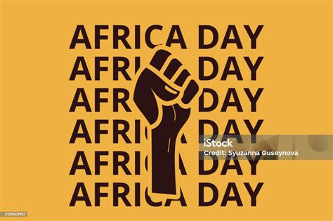 아프리카의 날 그림 와 주먹 손 상징 실루엣 와 타이포그래피 기치 축하 디자인 카드 템플릿입니다 아프리카 해방 5월 25일 벡터 배경 5월에 대한 스톡 벡터 아트 및 기타