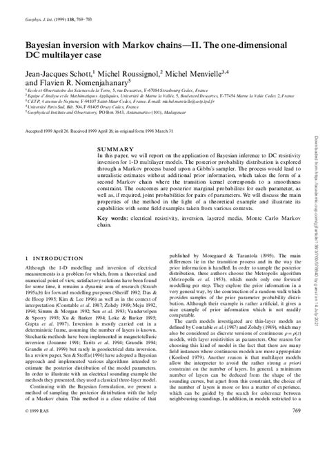 Pdf Bayesian Inversion With Markov Chains Ii The One Dimensional Dc Multilayer Case